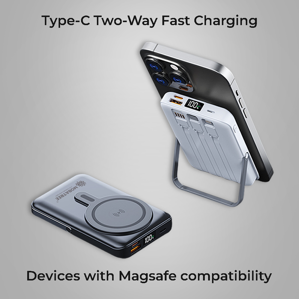 MBT 508 wirless power bank 10000 mAh with inuilt cables and metalic st ...