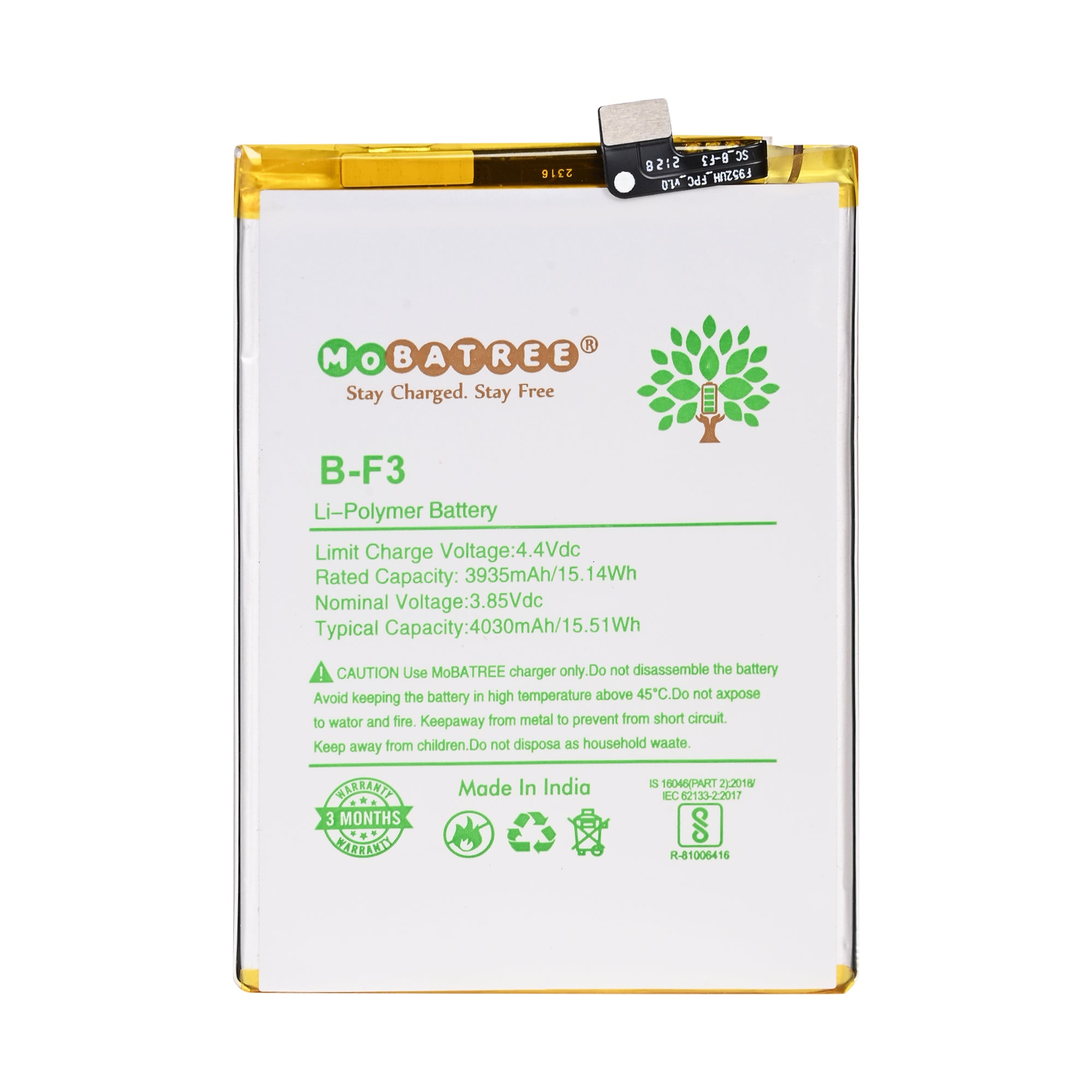 Mobatree B-F3 Original Mobile Battery For VIVO Y91, Y93, Y95, 3935mAh ...