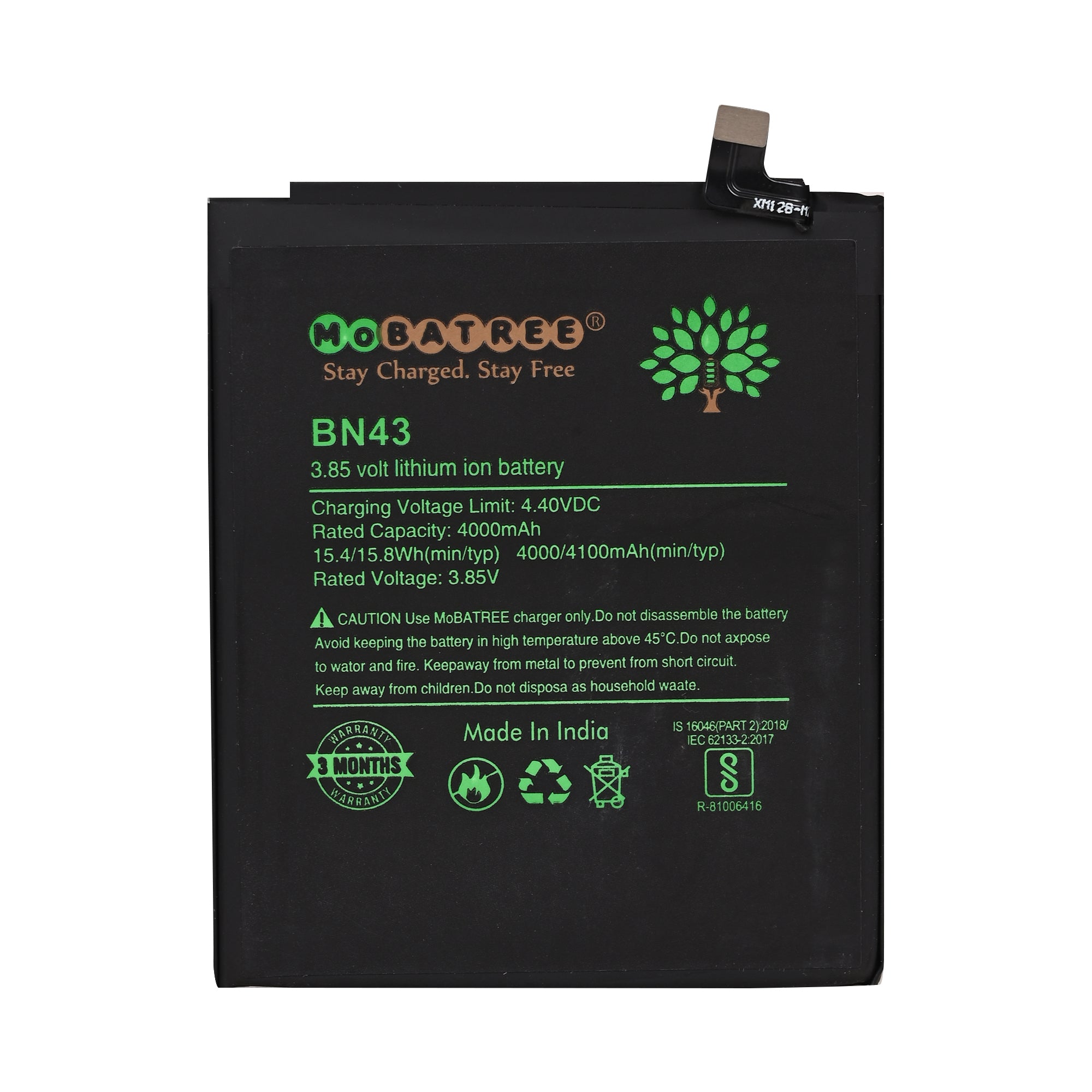 Mobatree Original Mobile Battery for Xiaomi Mi Redmi Note 4 - BN43, 40 ...