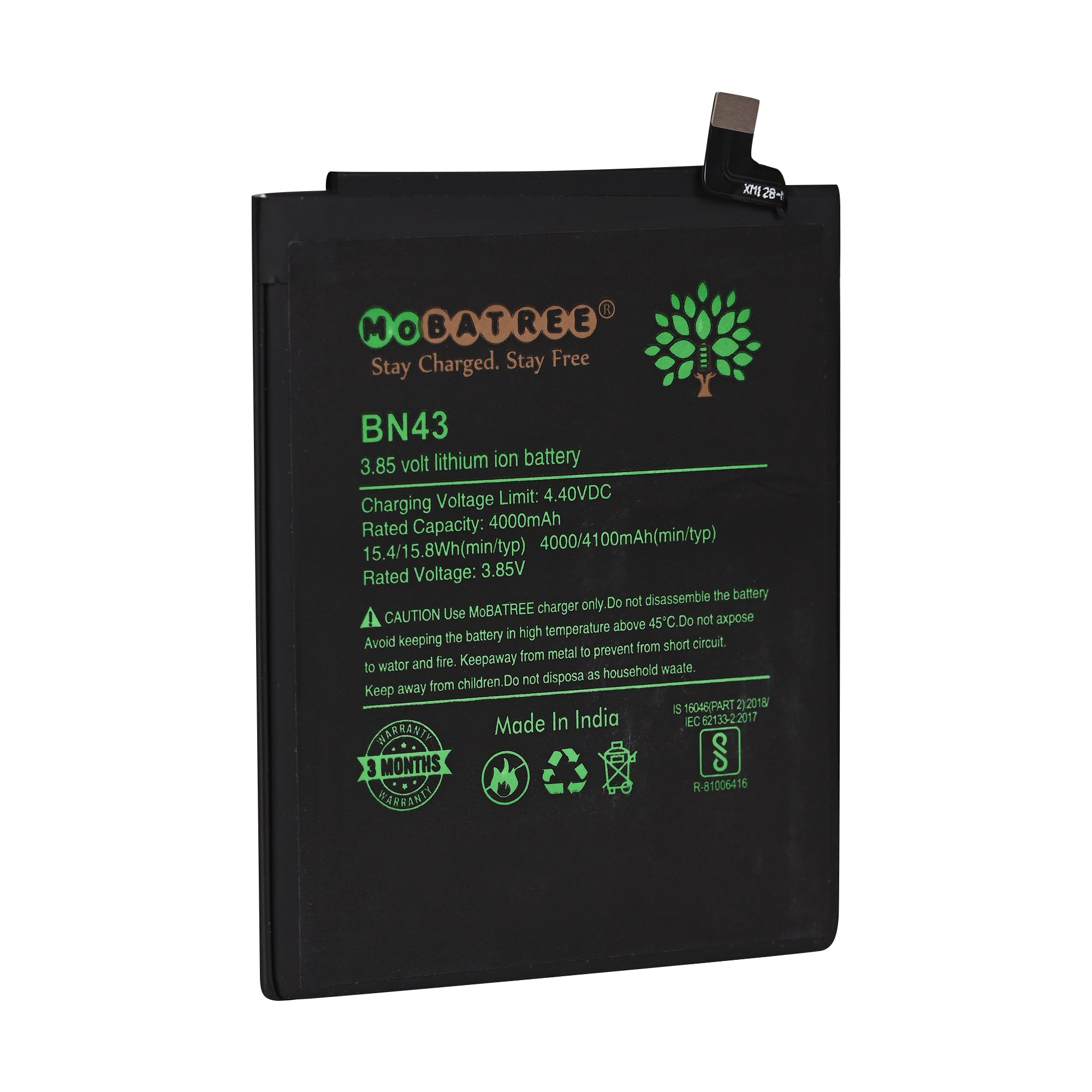 Mobatree Original Mobile Battery for Xiaomi Mi Redmi Note 4 - BN43, 40 ...