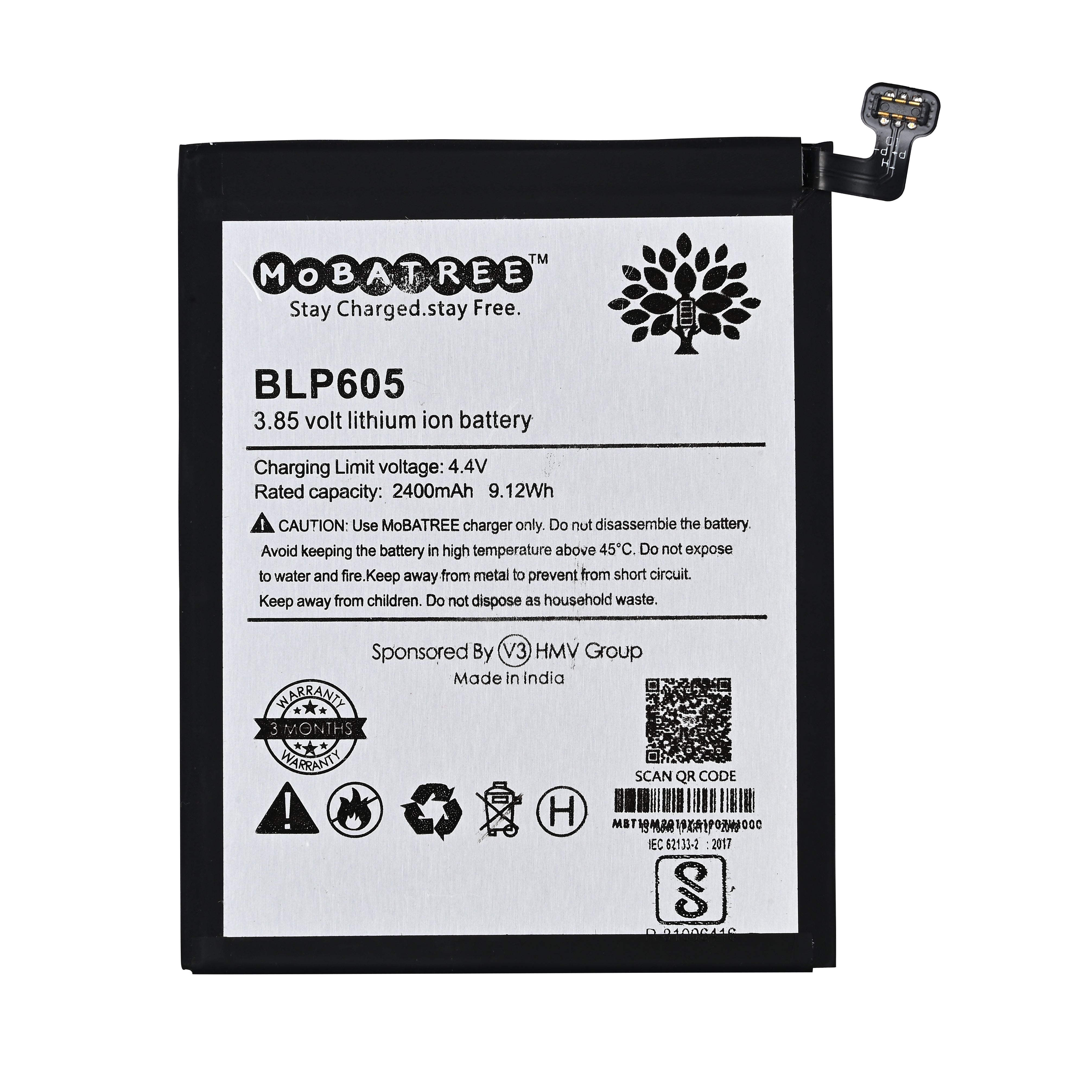 Mobatree Original Mobile Battery for Oppo F1 - BLP-605, 2400 mAh - Mobatree